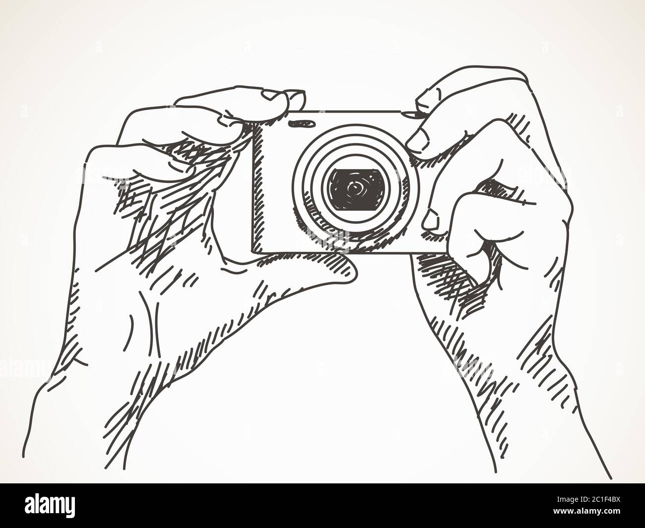 Sketch of hands with compact photo camera, Hand drawn illustration ...