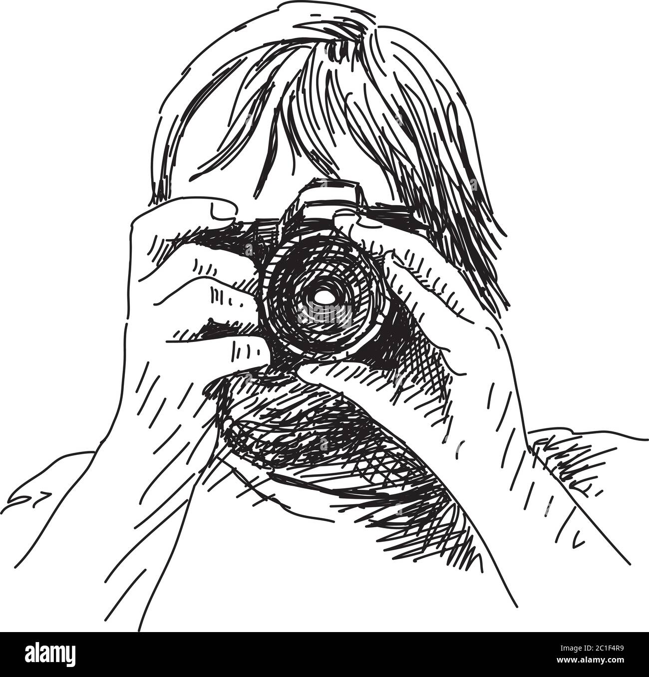 Photographer with photo camera, Hand drawn Vector illustration Stock ...