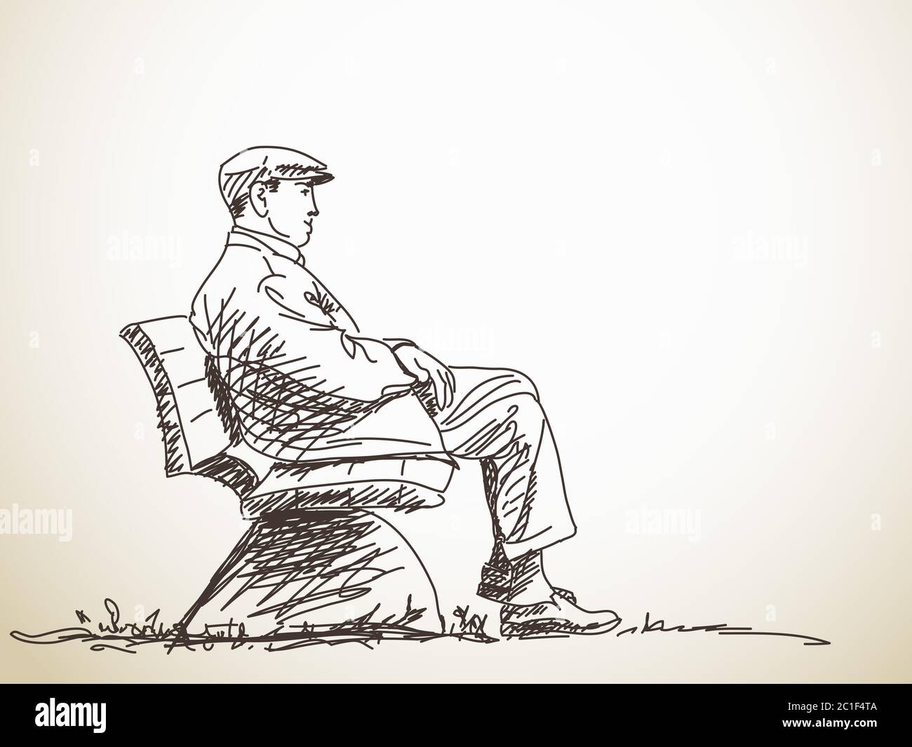 Sketch of man sitting on bench Hand drawn illustration Stock Vector ...