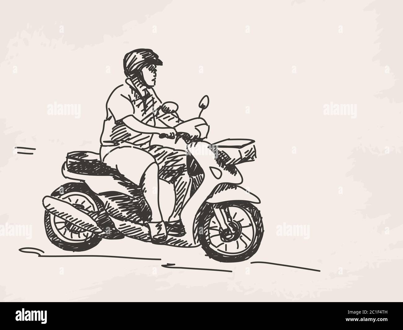Sketch of man riding scooter Hand drawn vector illustration Stock ...