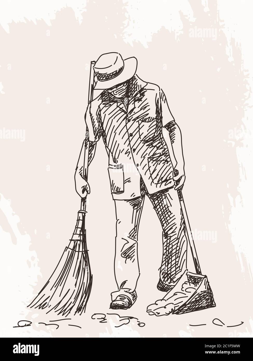Sketch of janitor Hand drawn Vector illustration Stock Vector Image ...