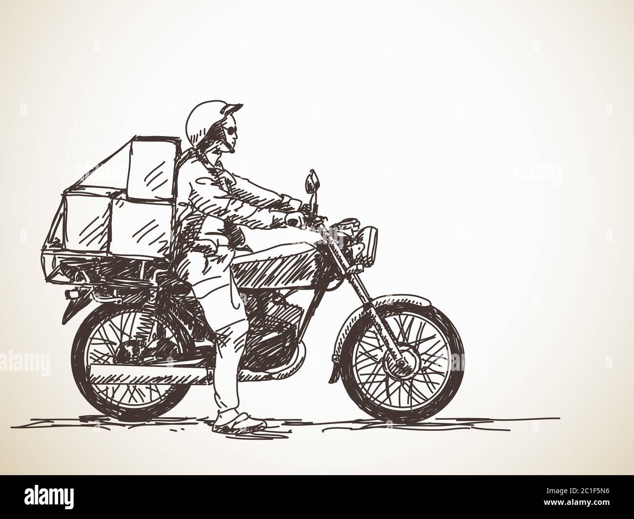 Sketch of motorcycle delivery, Hand drawn Vector illustration Stock ...