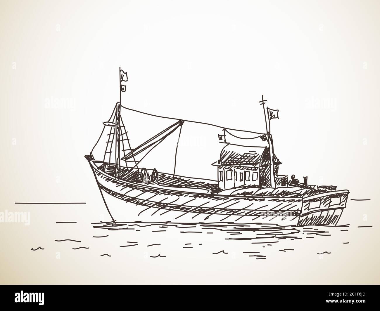Fishing boat, Vector sketch, Hand drawn illustration Stock Vector Image ...