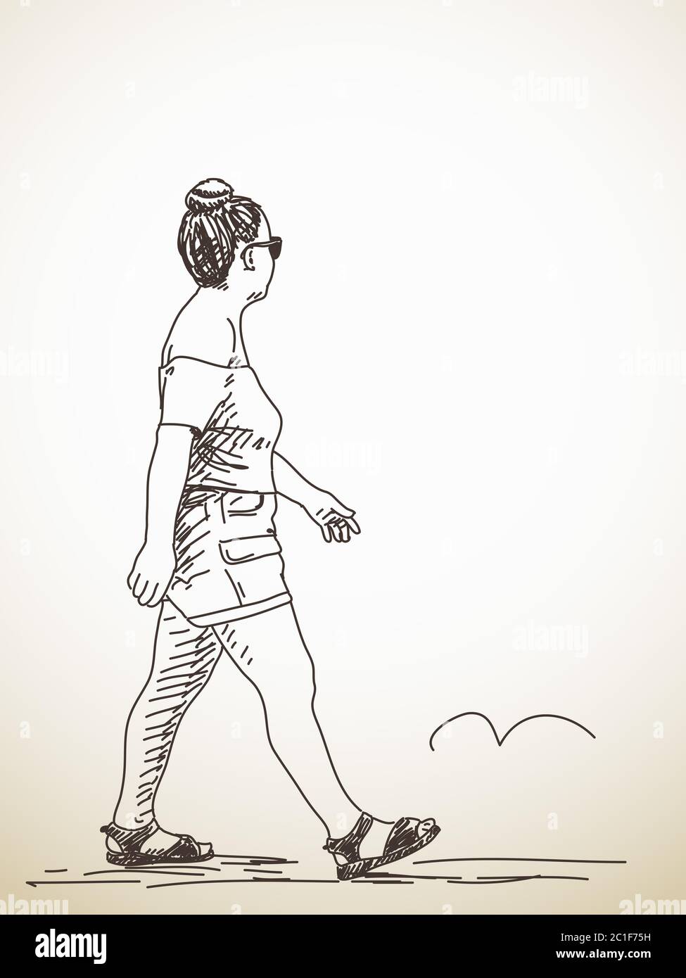 Sketch of walking woman Hand drawn illustration Stock Vector Image ...