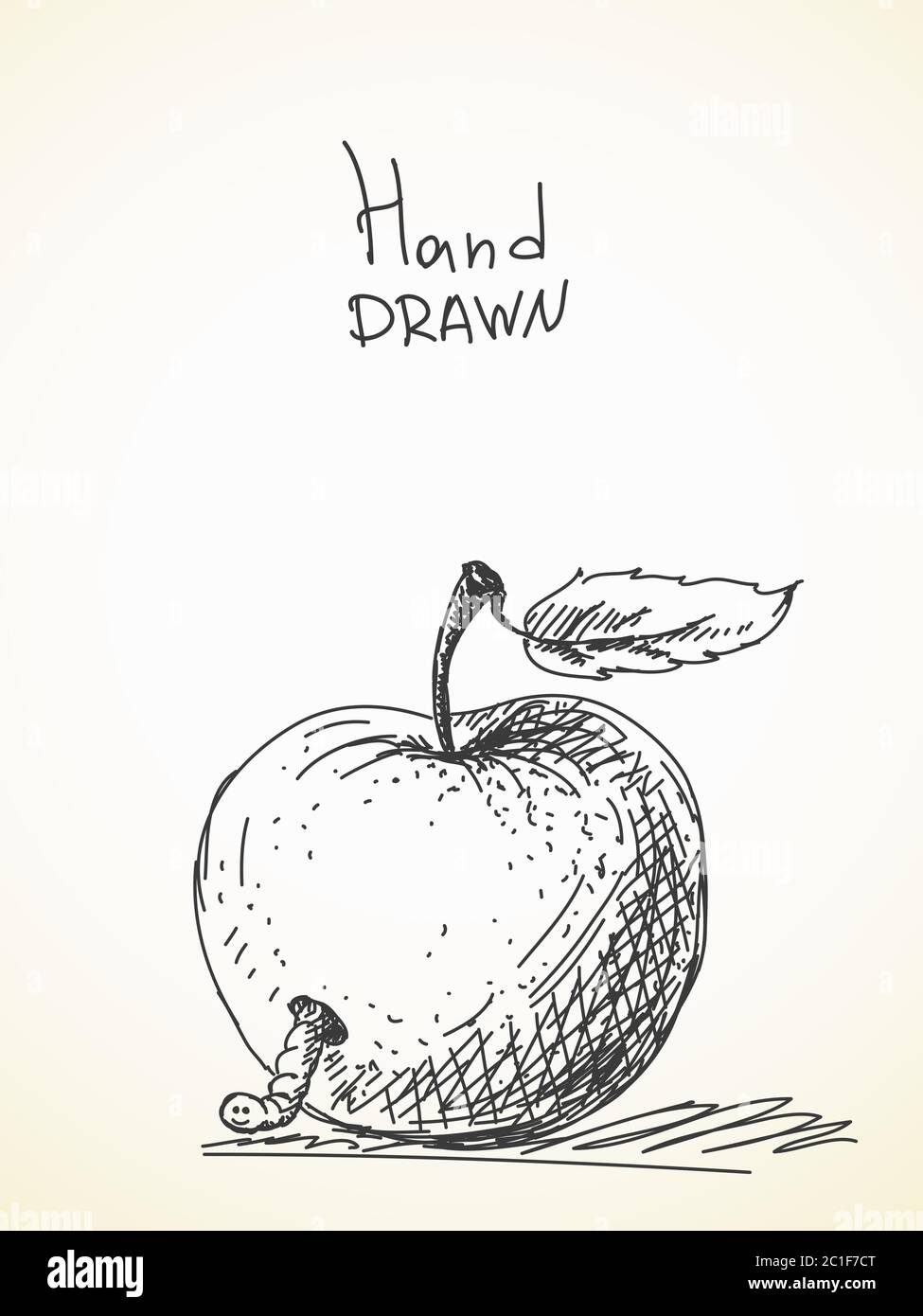 Worm and apple, Vector sketch, Hand drawn illustration Stock Vector ...