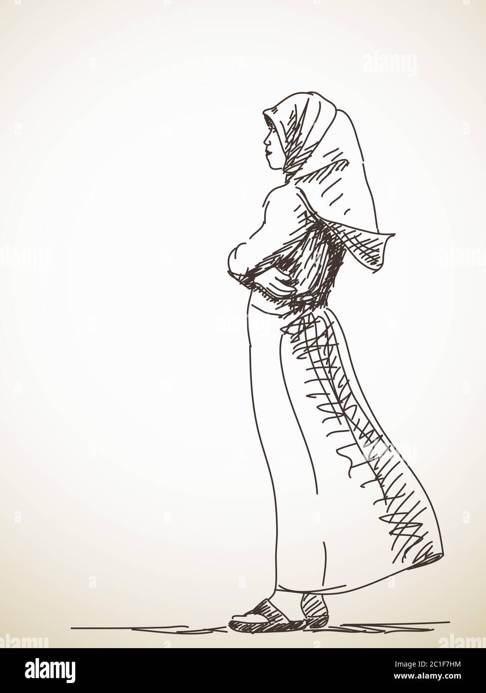 Sketch of standing muslim woman Hand drawn vector illustration Stock ...