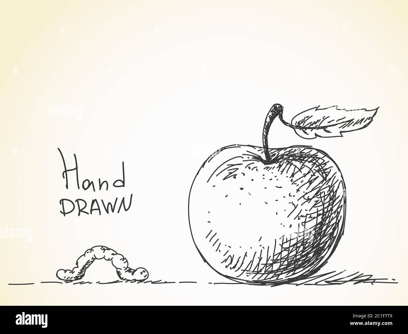 Worm and apple, Vector sketch, Hand drawn illustration Stock Vector ...