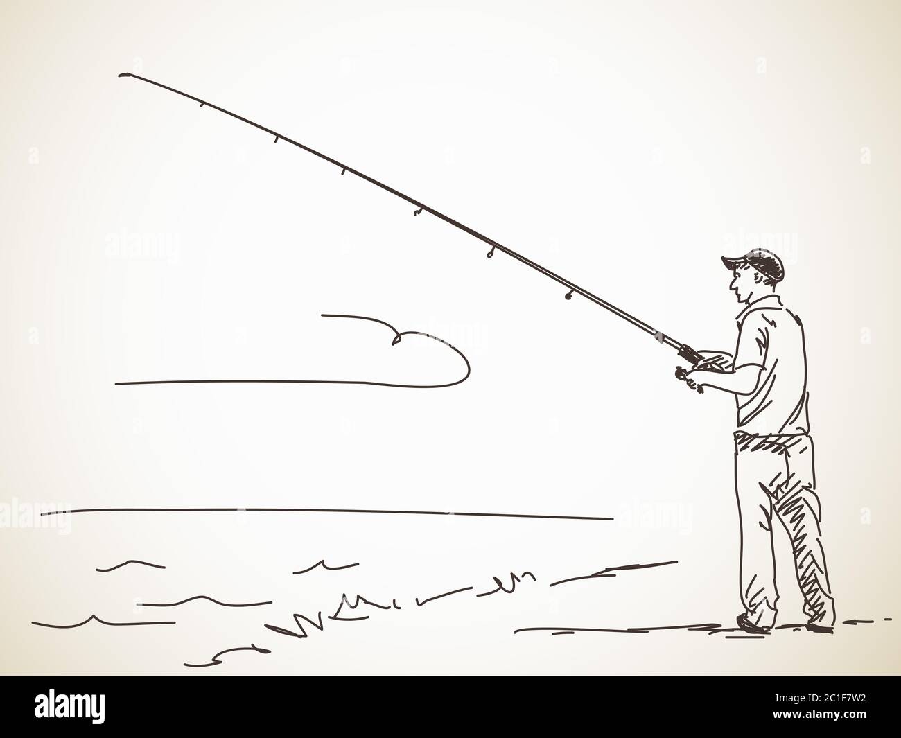 Sketch of fishing man, Hand drawn illustration Stock Vector Image & Art ...