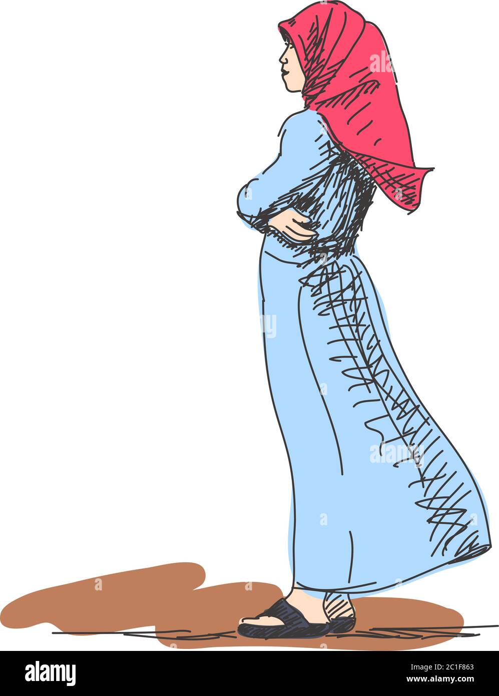 Sketch of standing muslim woman Hand drawn vector illustration Stock ...