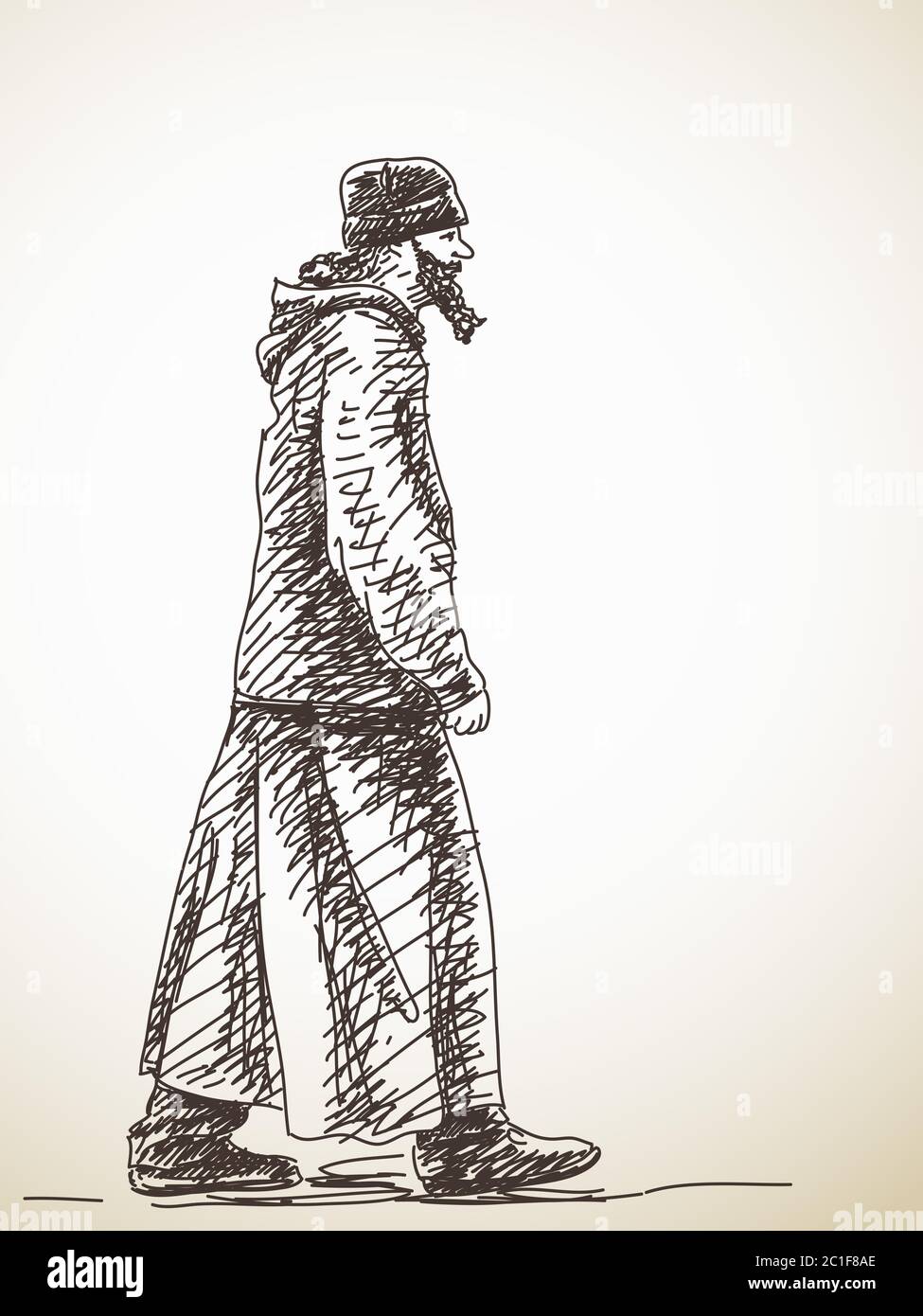 Sketch of walking ortodox priest Hand drawn illustration Stock Vector ...