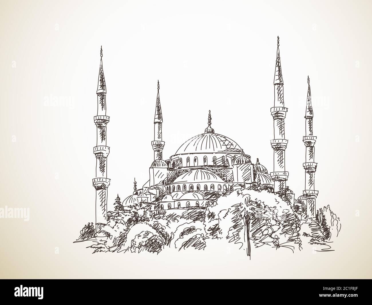 July 19, 2015: Blue Mosque in Istanbul. Hand drawn sketch. Vector ...