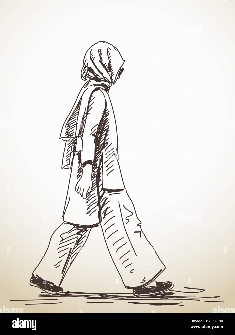Sketch of walking muslim woman Hand drawn illustration Stock Vector ...