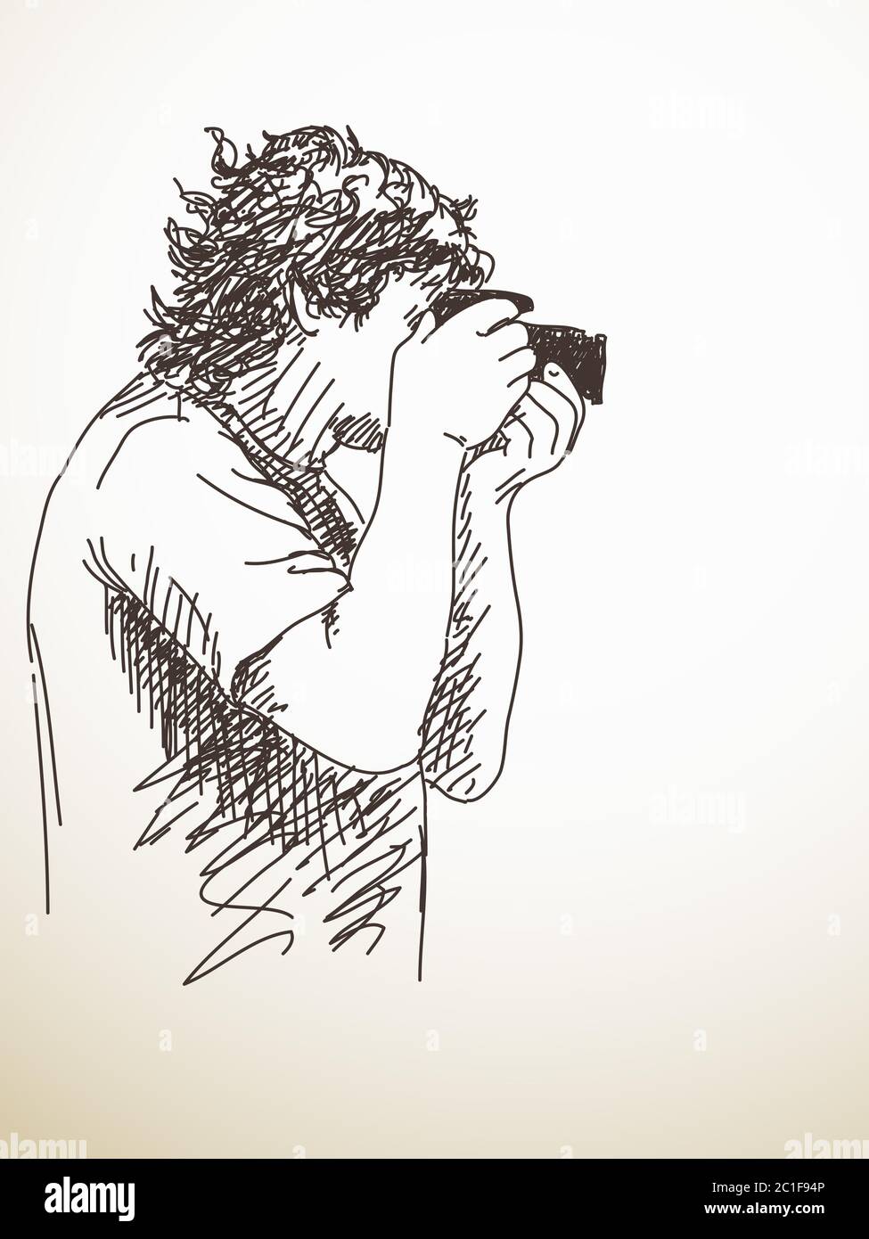 Photographer with photo camera, Hand drawn Vector illustration Stock ...