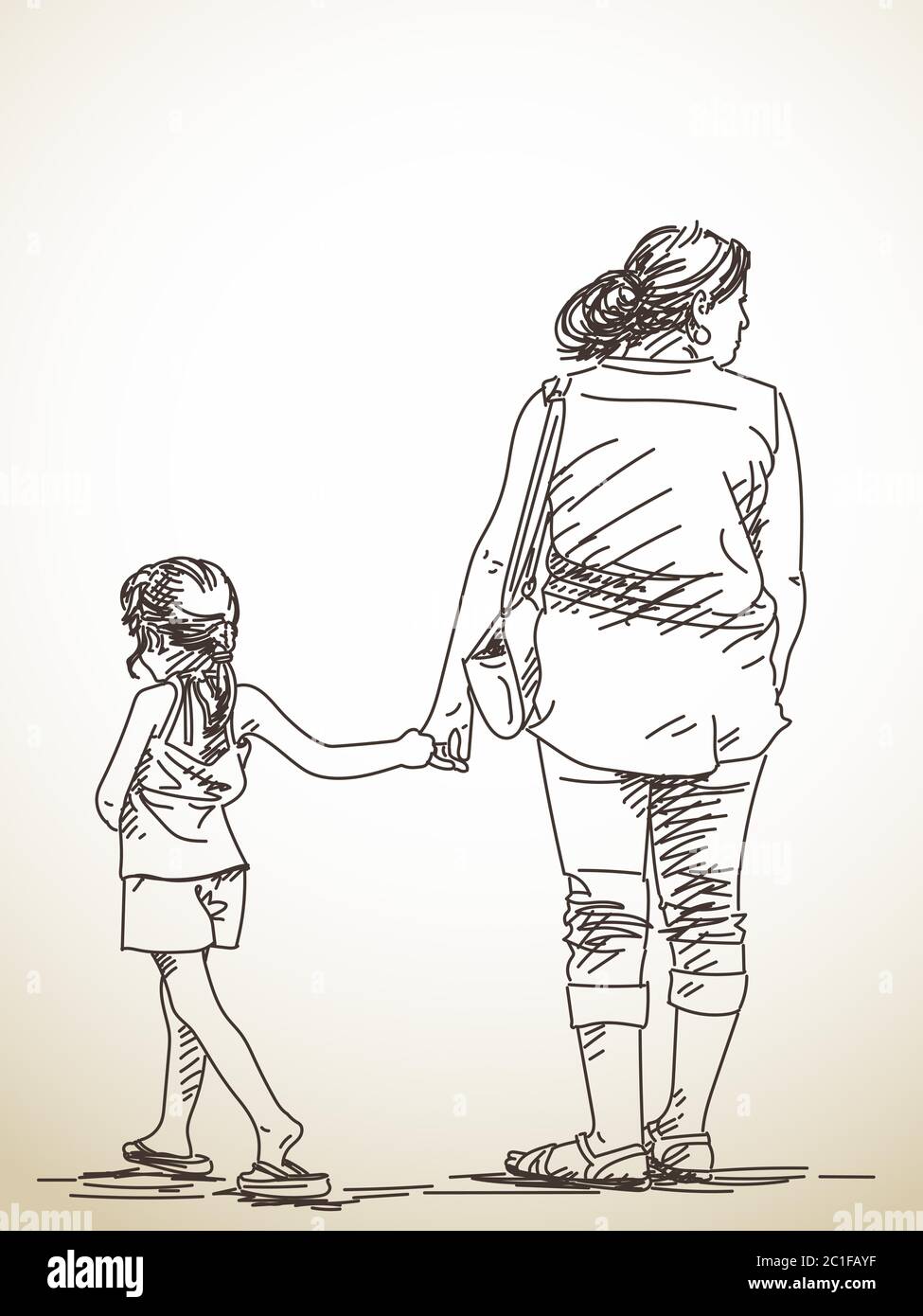 Sketch of woman and girl, Hand drawn illustration Stock Vector Image ...