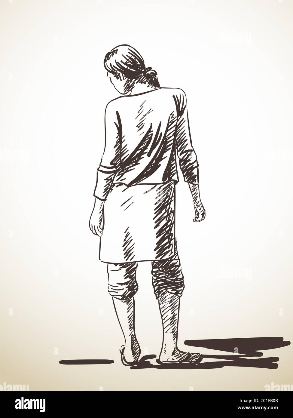 Sketch of standing woman, Hand drawn illustration Stock Vector Image ...