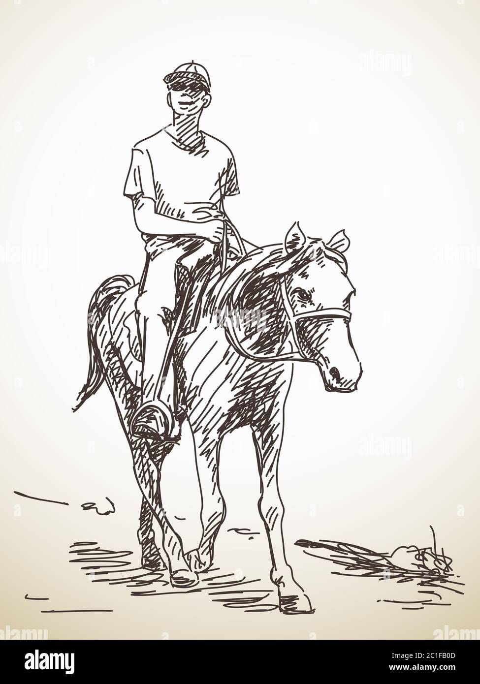 Sketch of man riding a horse Hand drawn vector illustration Stock ...