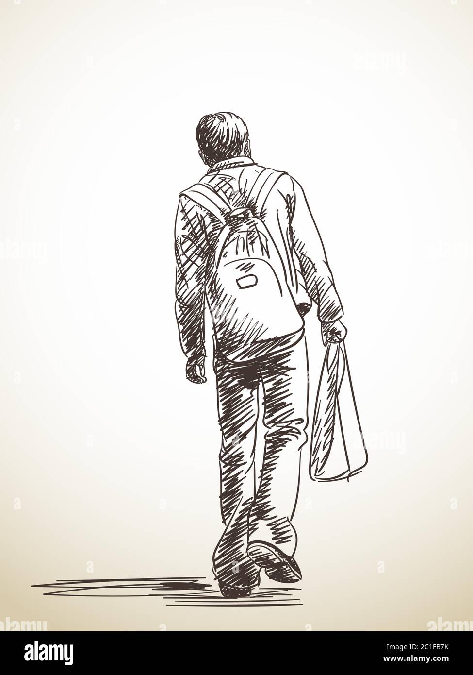 Sketch of walking man from back Hand drawn Vector illustration Stock ...