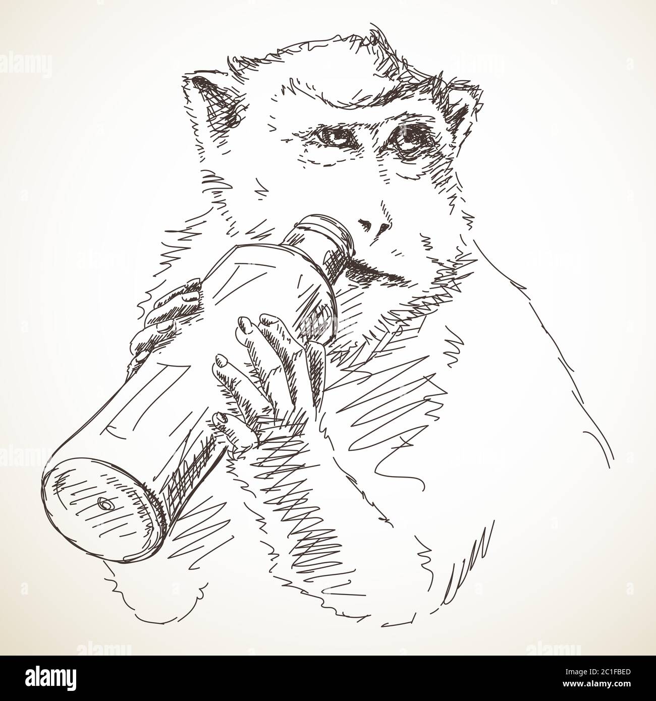 Sketch of monkey drinking from bottle, Hand drawn illustration Stock ...