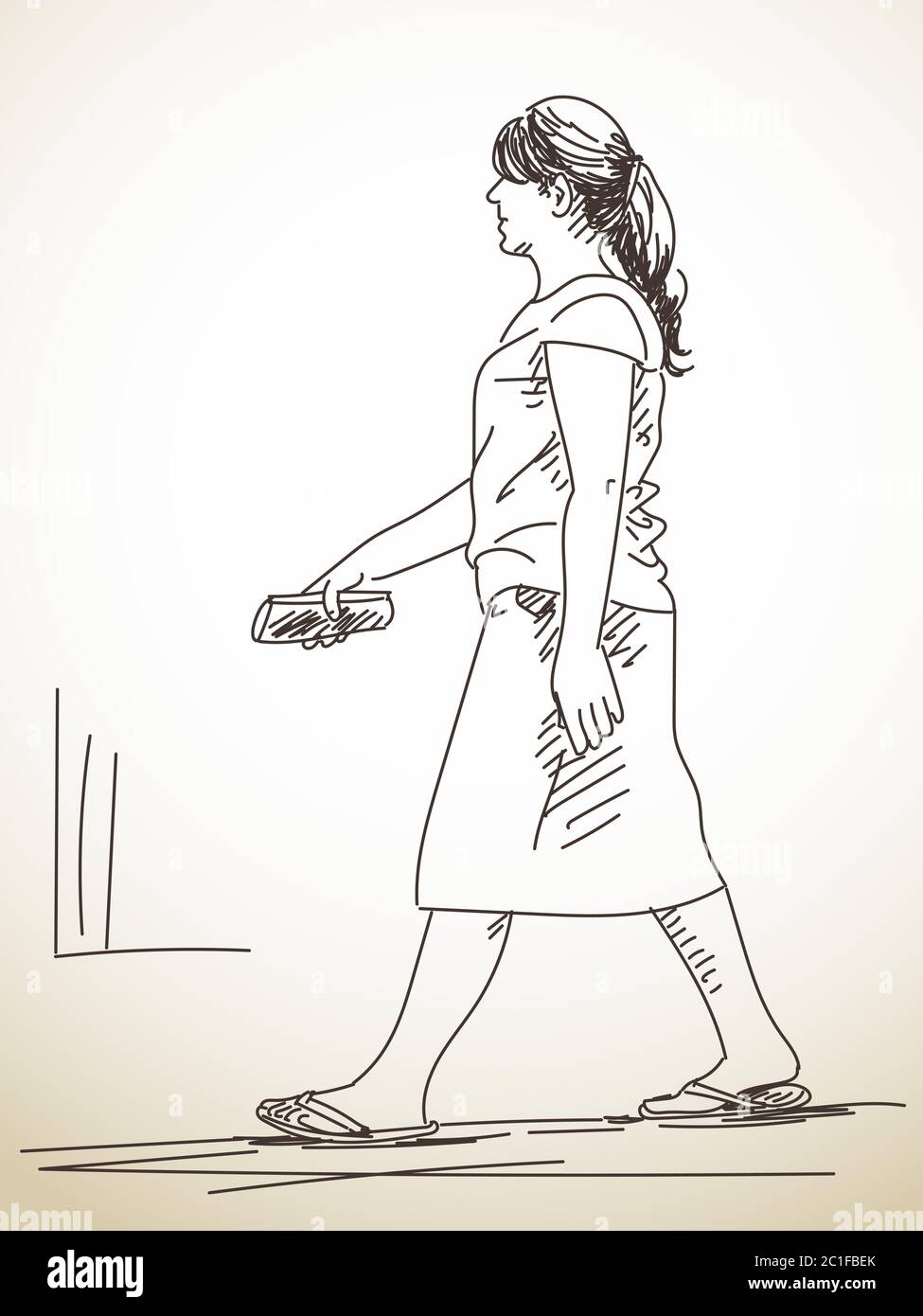 Sketch of walking woman, Hand drawn illustration Stock Vector Image ...