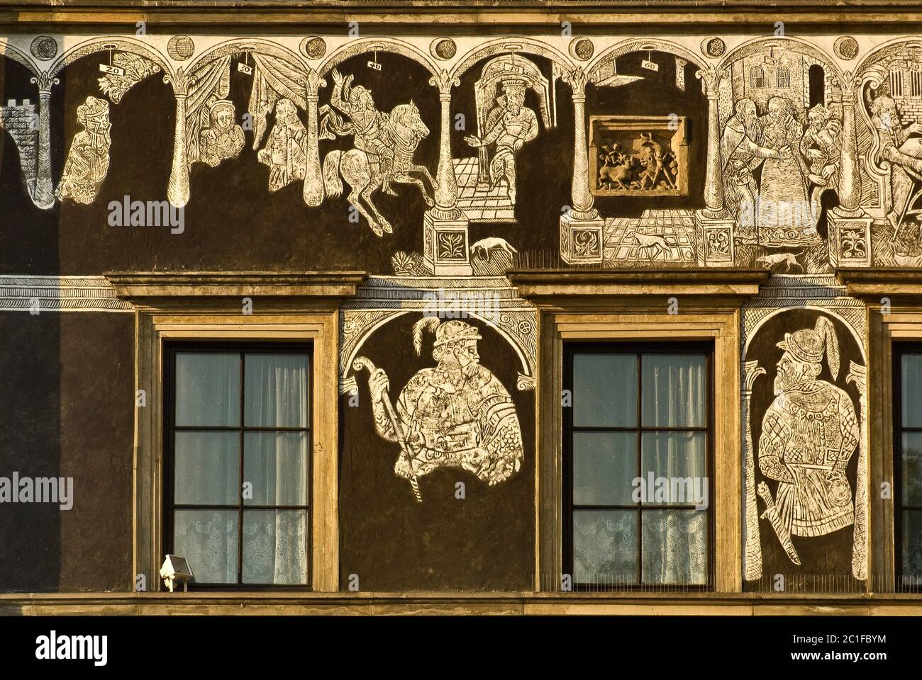 Sgraffiti at Hotel Salva Guarda in Black Eagle House at Mirove namesti ...