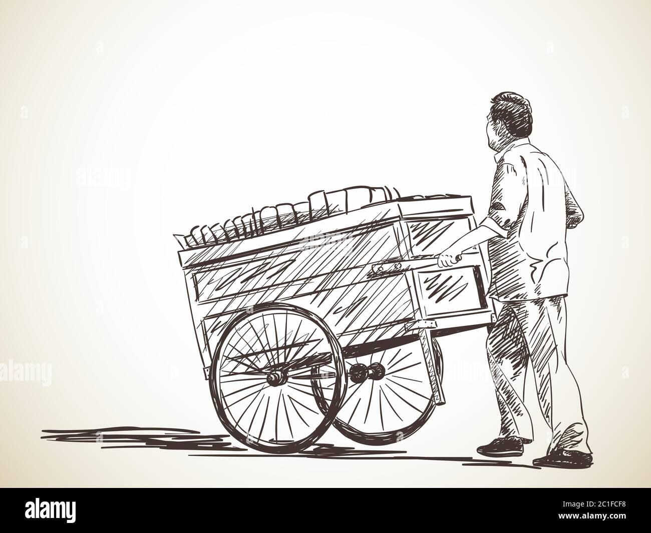Sketch of hawker with cart, Hand drawn illustration Stock Vector Image ...