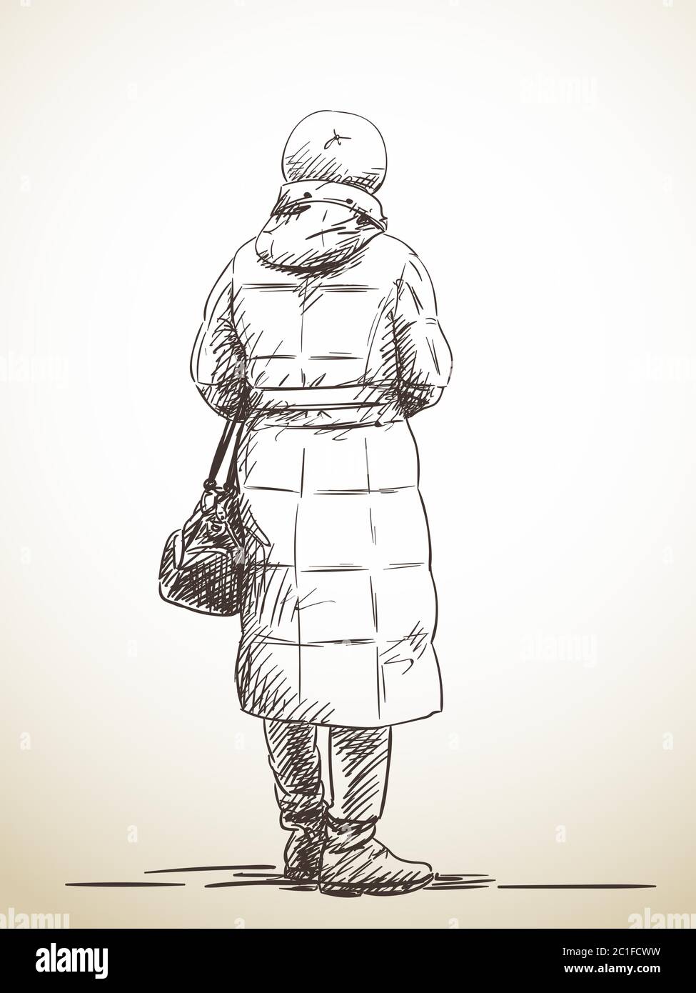 Sketch of standing woman from back, Hand drawn illustration Stock ...