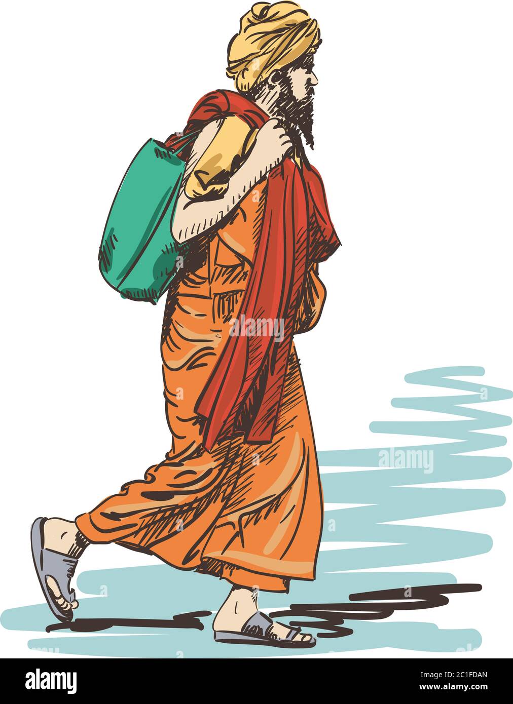 Sketch of walking sadhu, Hand drawn illustration Stock Vector Image ...