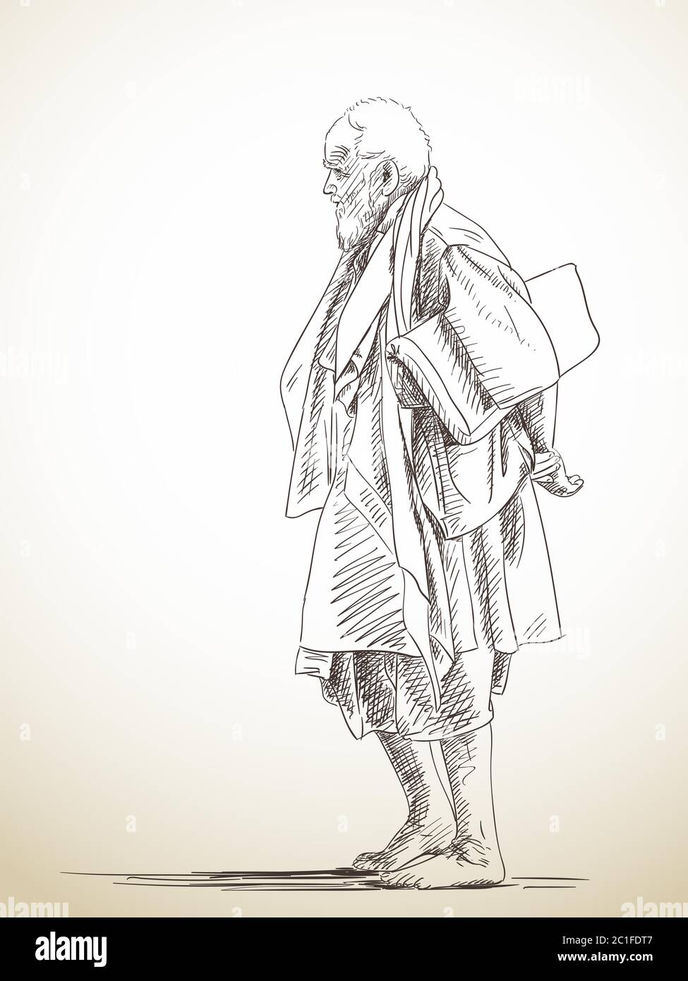 Sketch of barefoot walking man, Hand drawn illustration Stock Vector ...