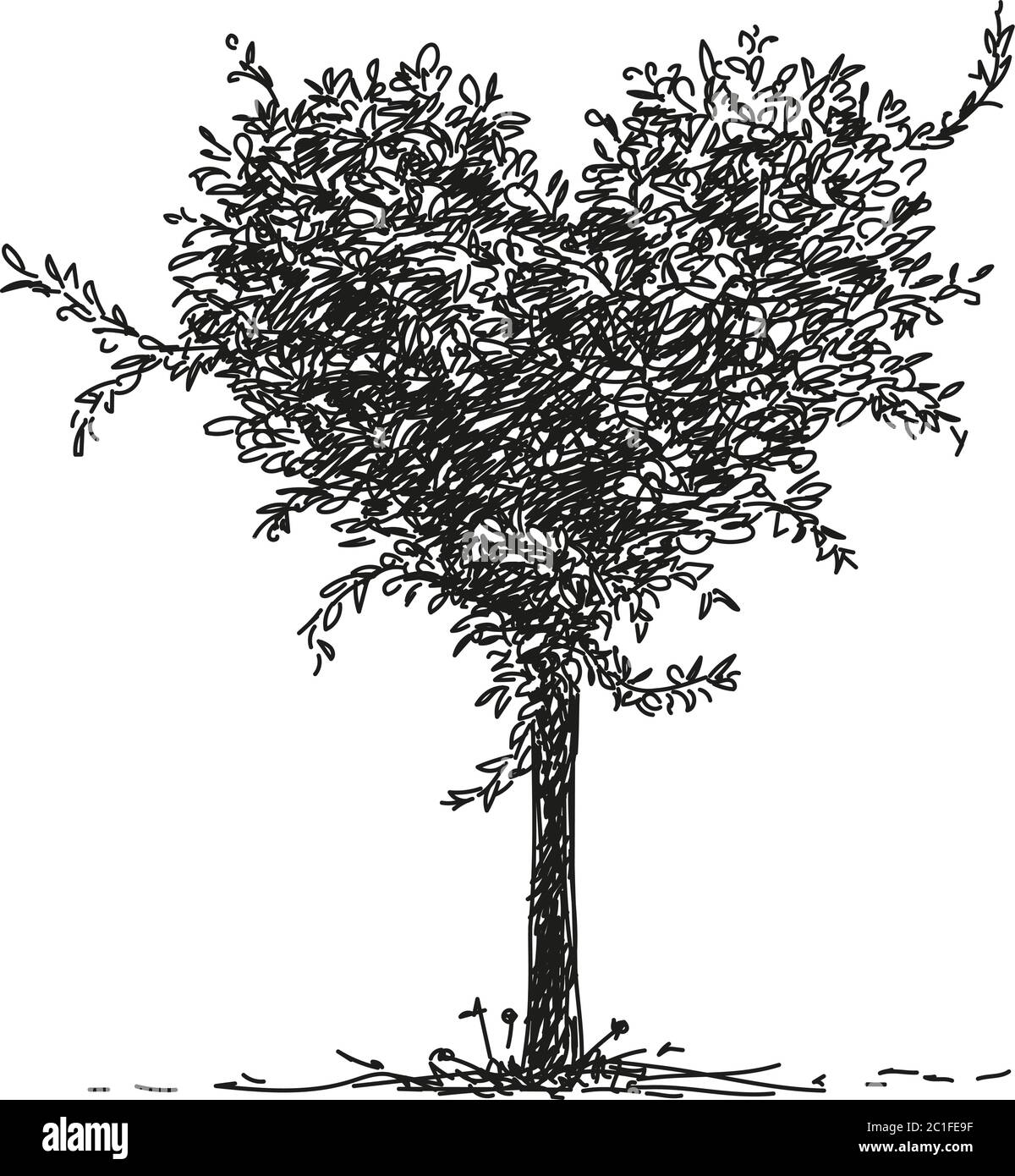 Sketch of tree heart shape, Hand drawn illustration Stock Vector Image ...