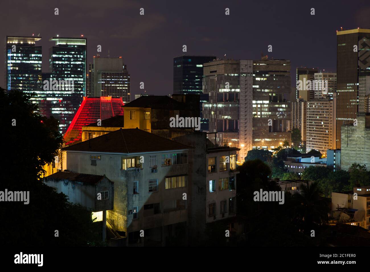 Rio de Janeiro buildings downtown at night Stock Photo - Alamy