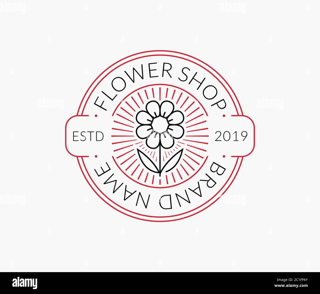 Flower shop line emblem. Vector floral outline logo isolated on a white ...