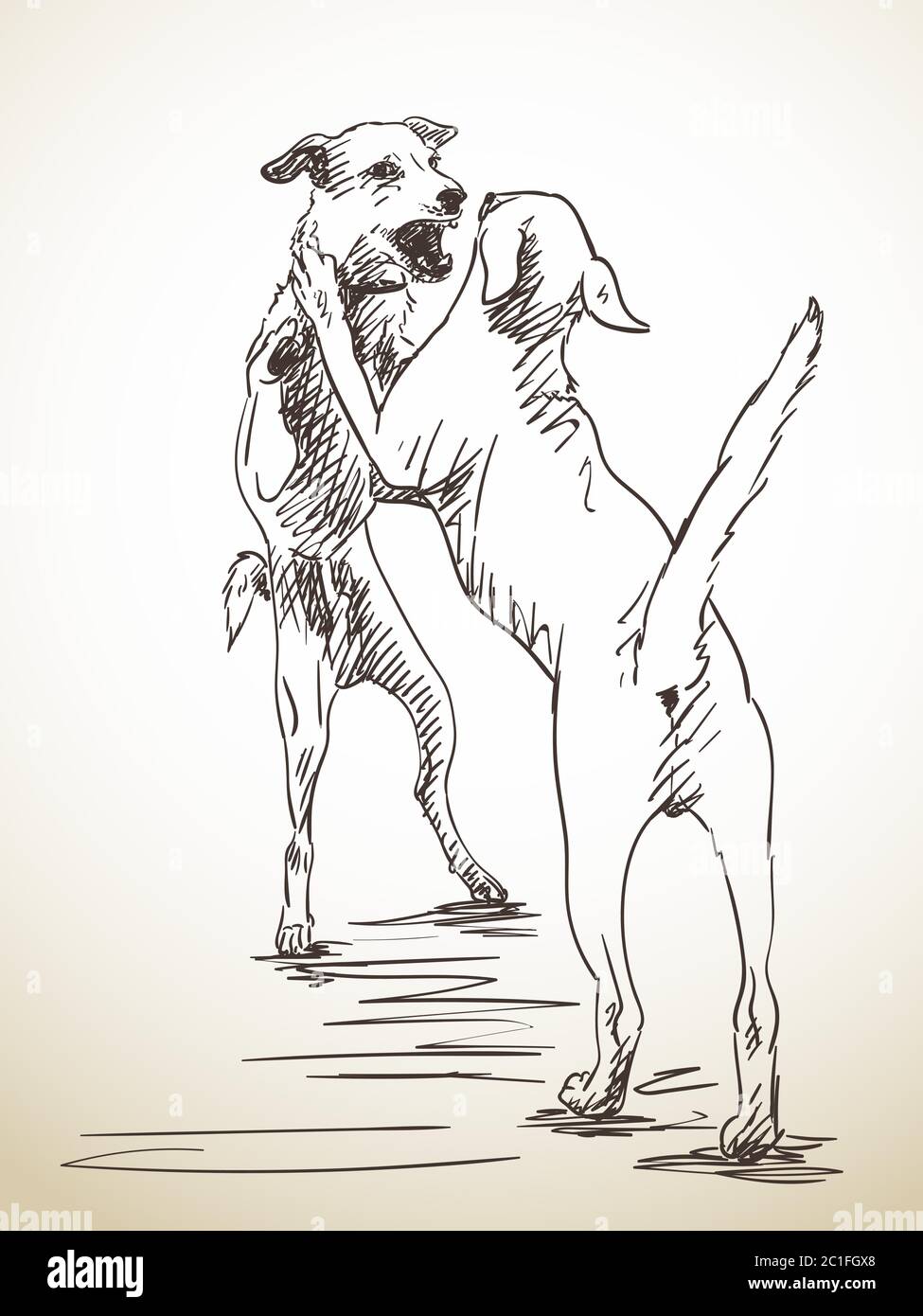 Sketch of two playing dogs. Hand drawn illustration. Isolated Stock ...