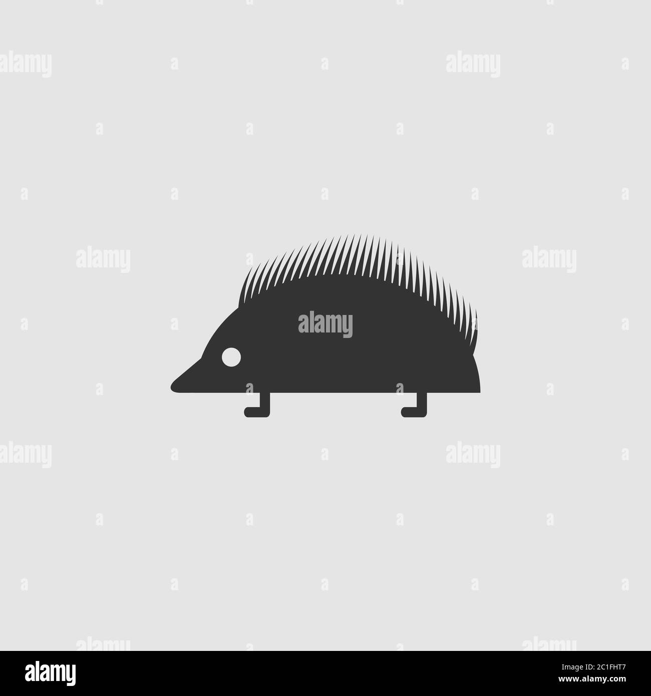 Hedgehog icon flat. Black pictogram on grey background. Vector ...