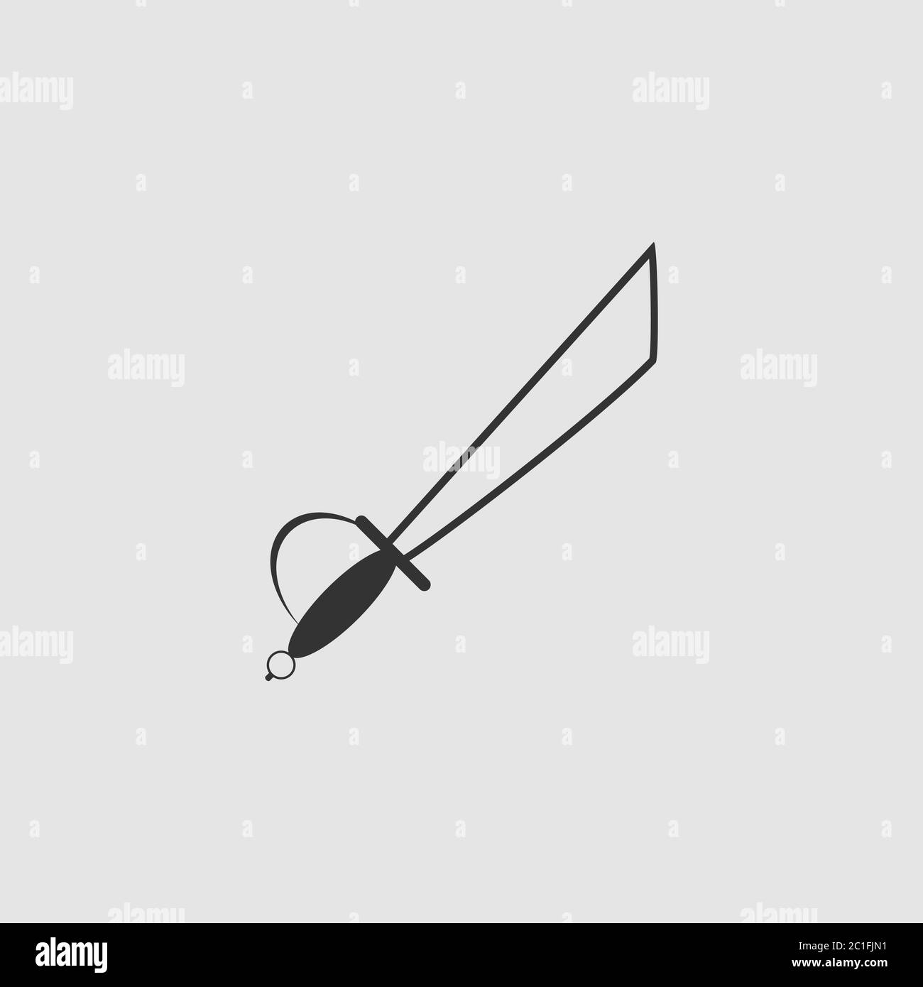 Sword icon flat. Black pictogram on grey background. Vector ...