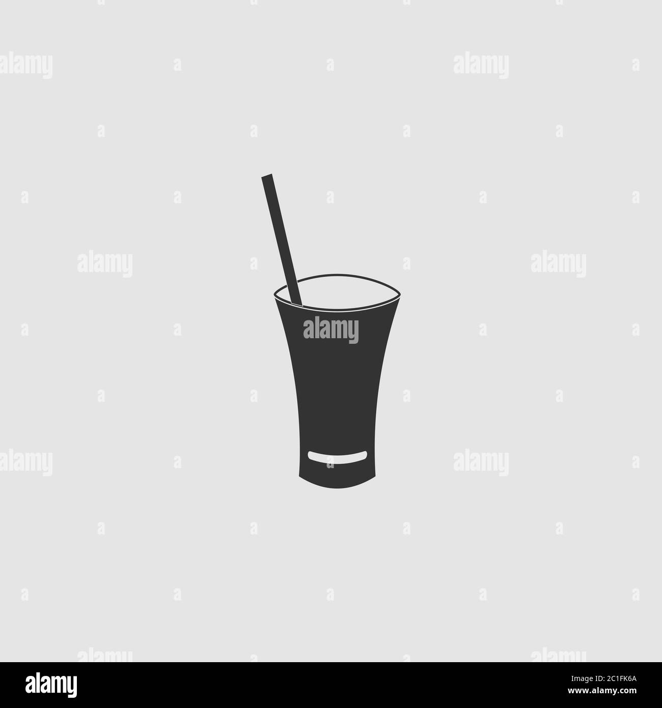Glass with straw icon flat. Black pictogram on grey background. Vector ...