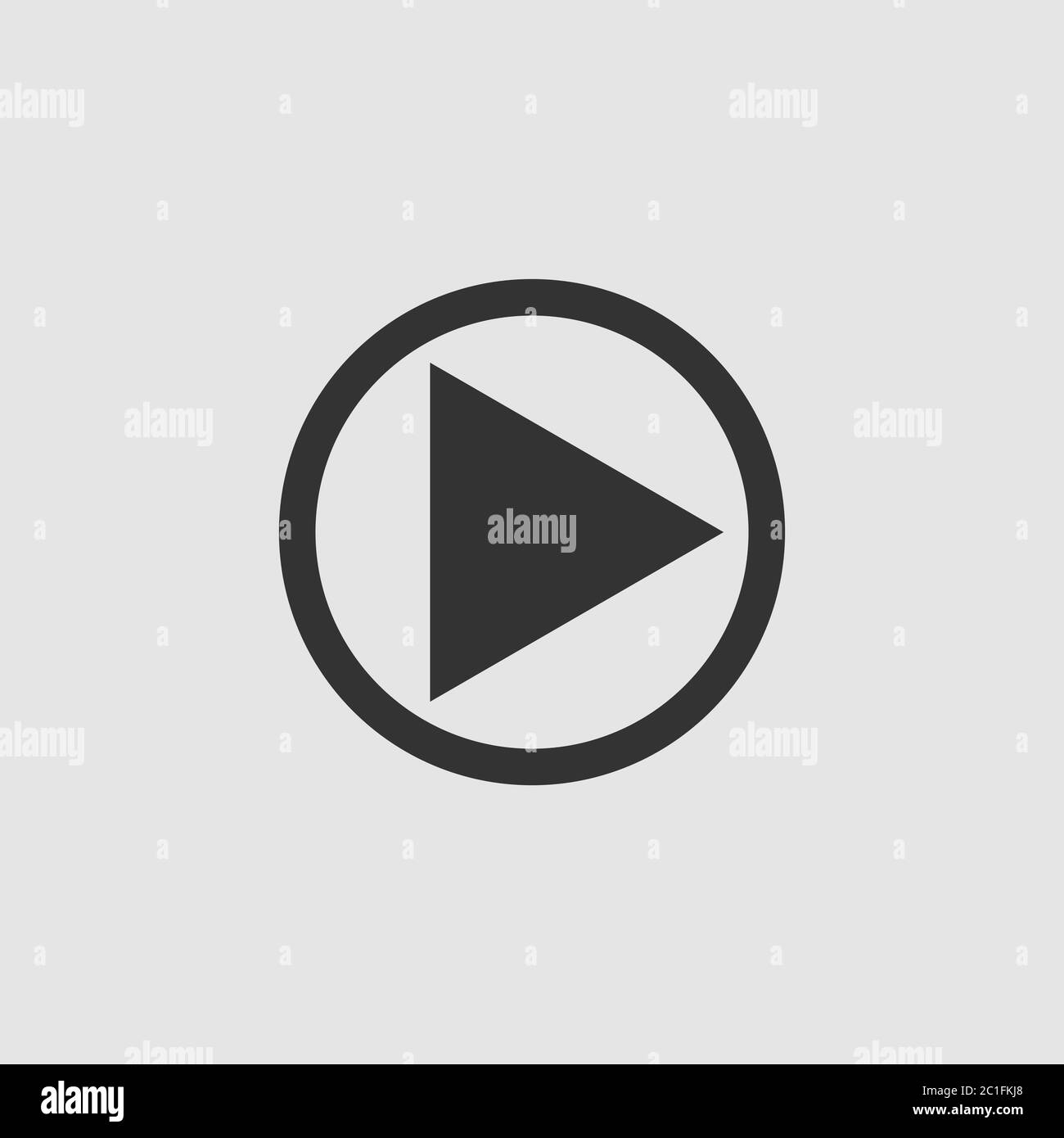 Play button icon flat. Black pictogram on grey background. Vector ...