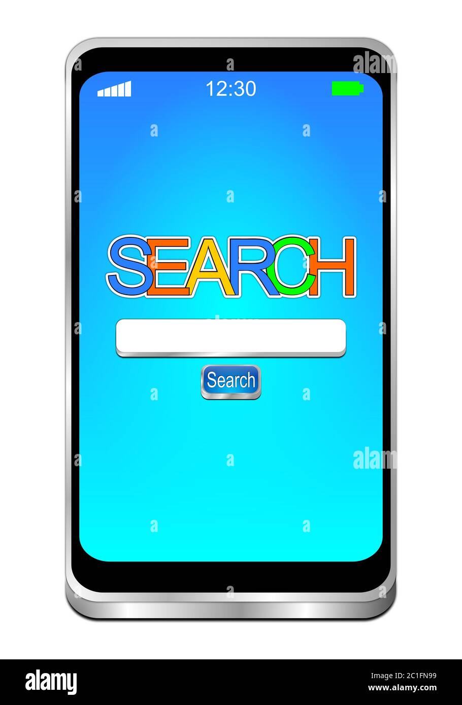 Smartphone with internet web search engine on blue desktop - 3D ...