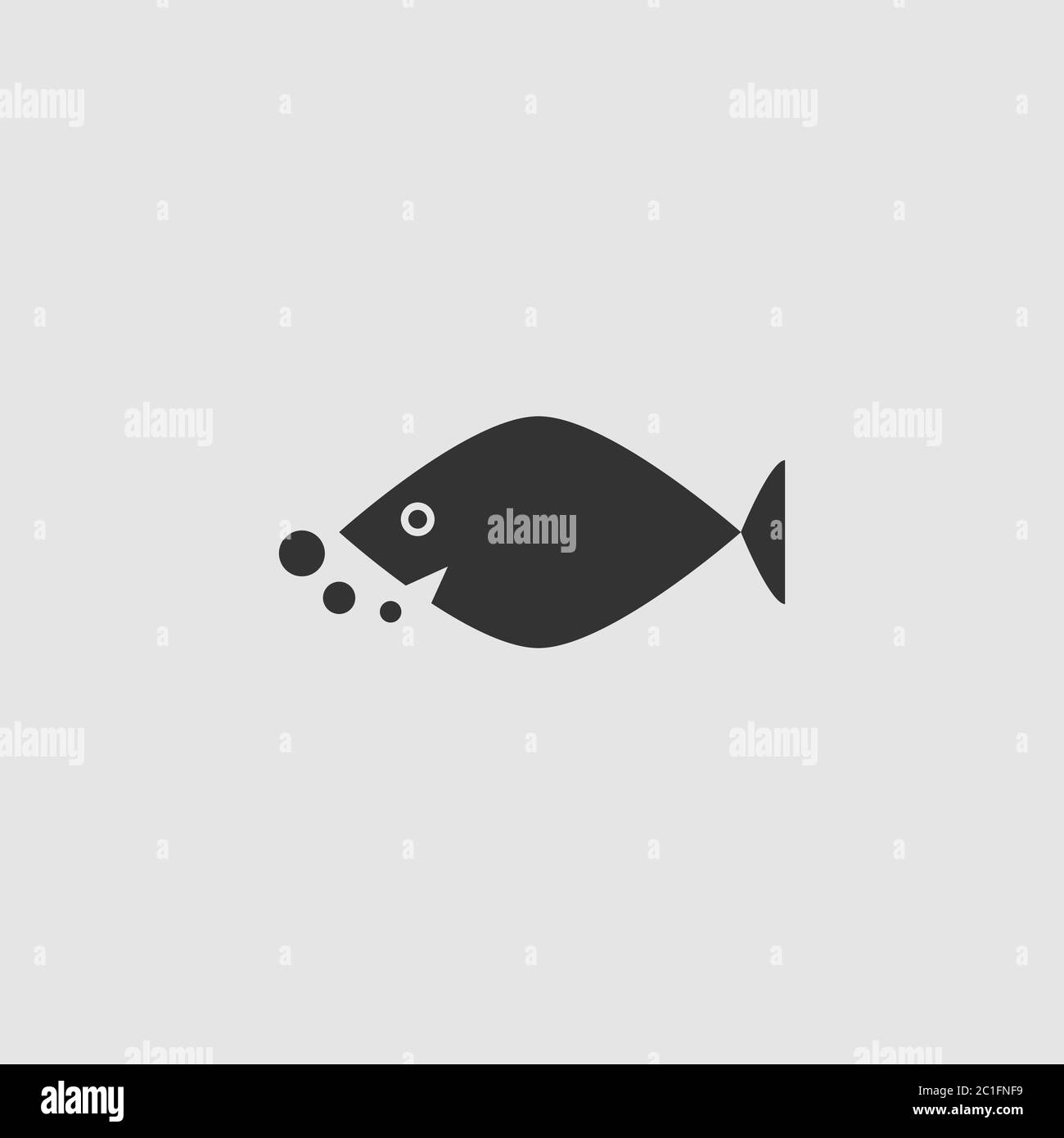Fish icon flat. Black pictogram on grey background. Vector illustration ...