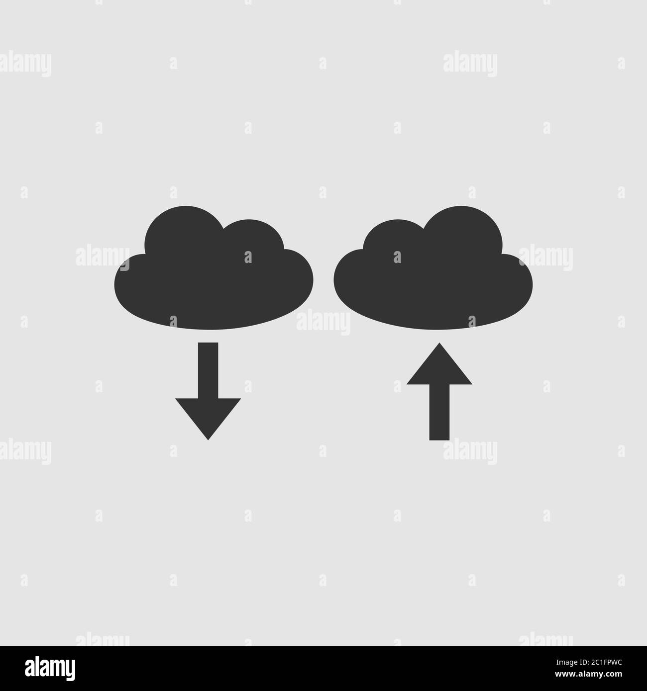 Cloud download and upload icon flat. Black pictogram on grey background ...