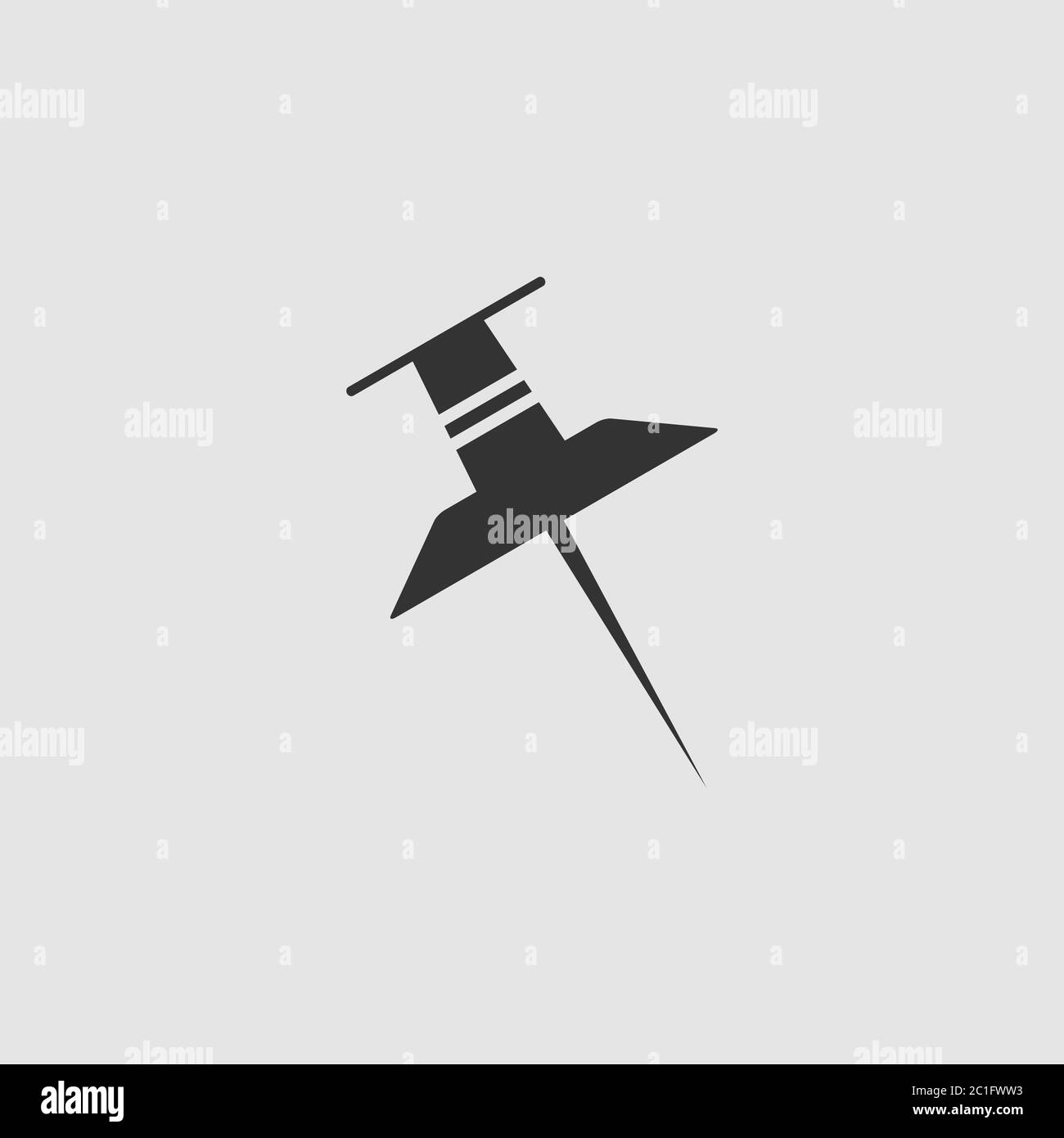 Pin icon flat. Black pictogram on grey background. Vector illustration ...