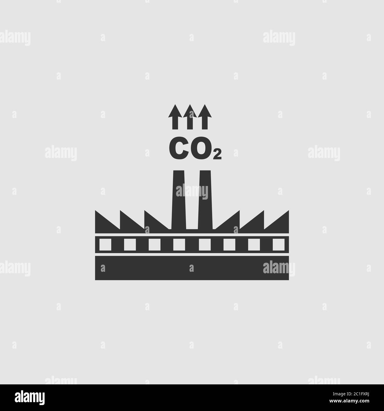 Factory with chimney polluting CO2 cloud smoke icon flat. Black ...