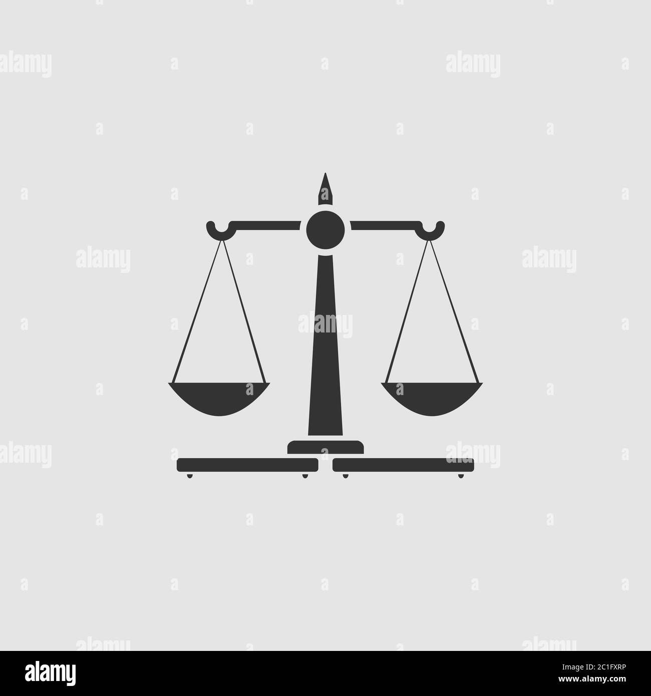 Justice Scales icon flat. Black pictogram on grey background. Vector illustration symbol Stock ...