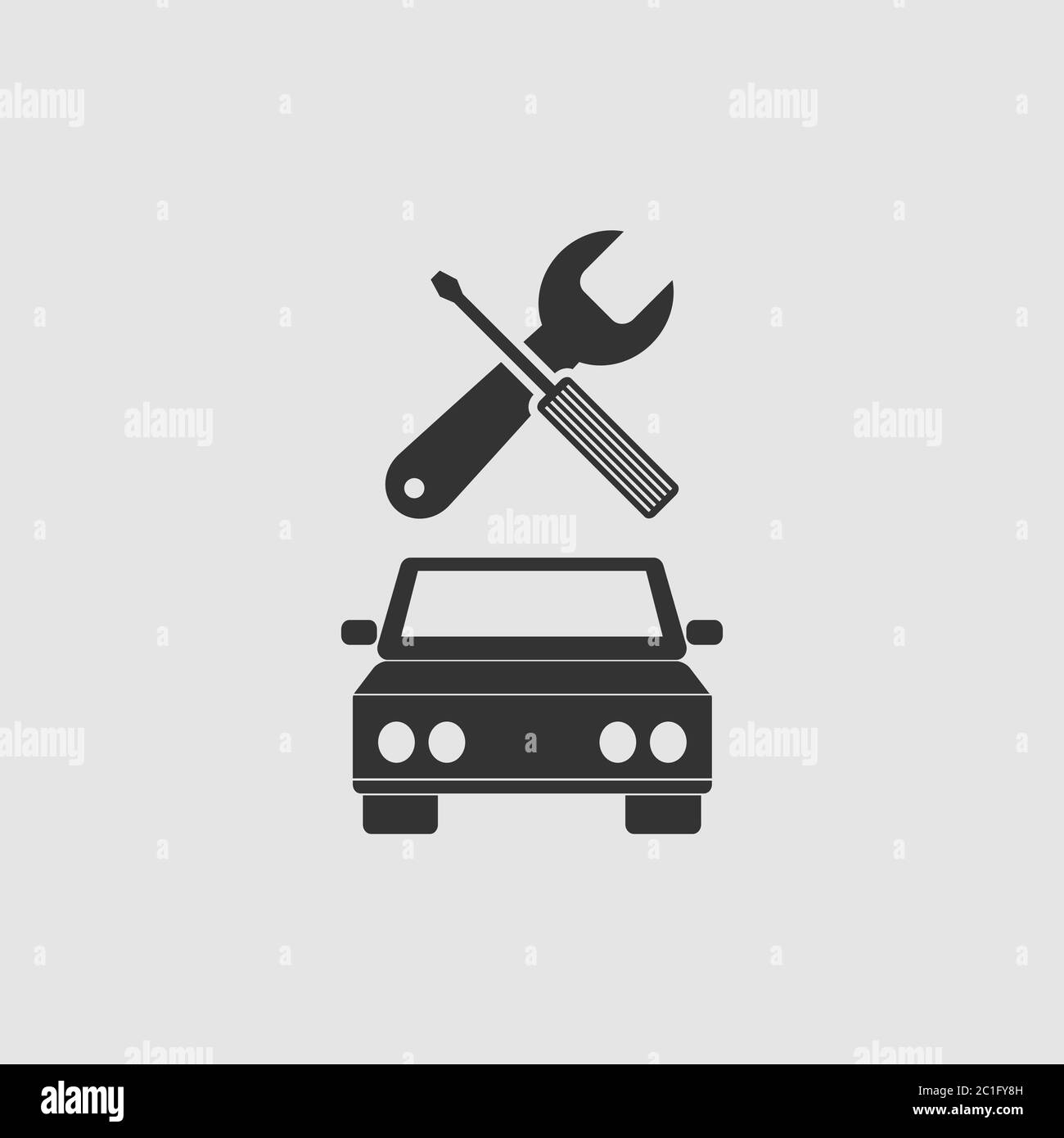 Car service icon flat. Black pictogram on grey background. Vector ...