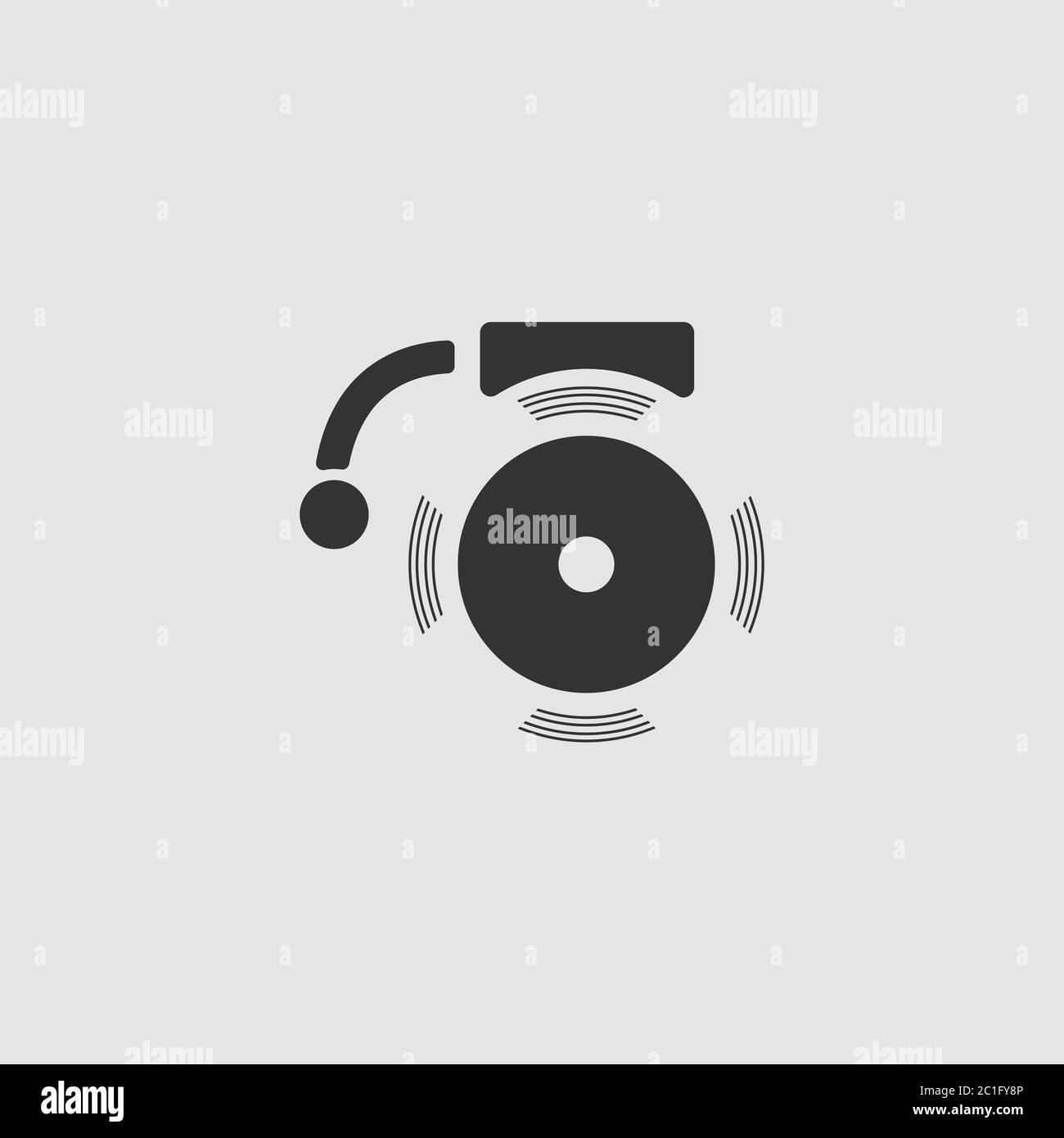 Alarm bell icon flat. Black pictogram on grey background. Vector ...