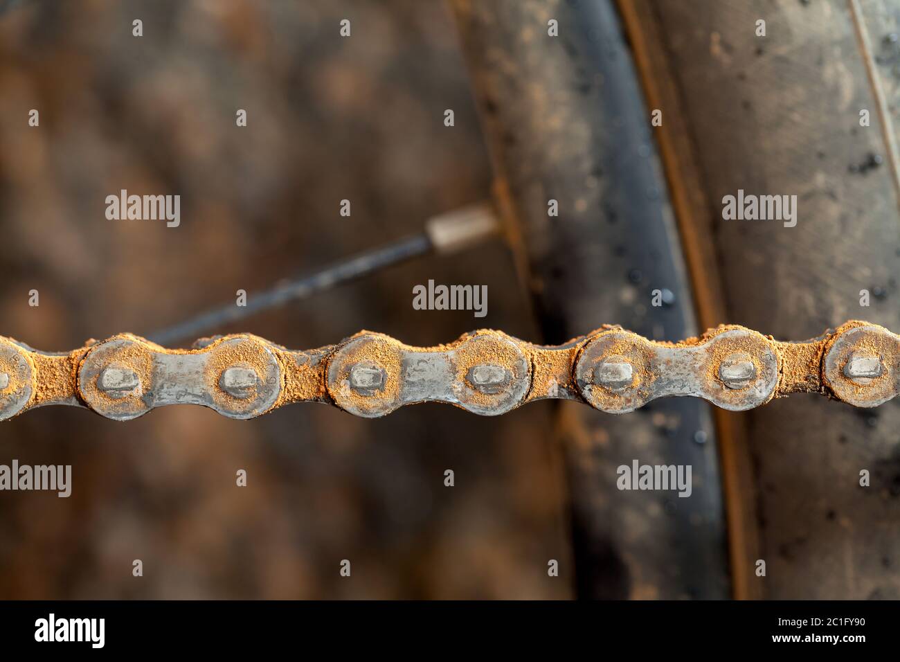 Mud dirty mountain bike chain details Stock Photo - Alamy