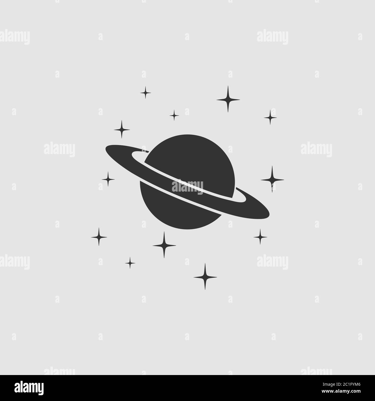 Planet Saturn icon flat. Black pictogram on grey background. Vector ...