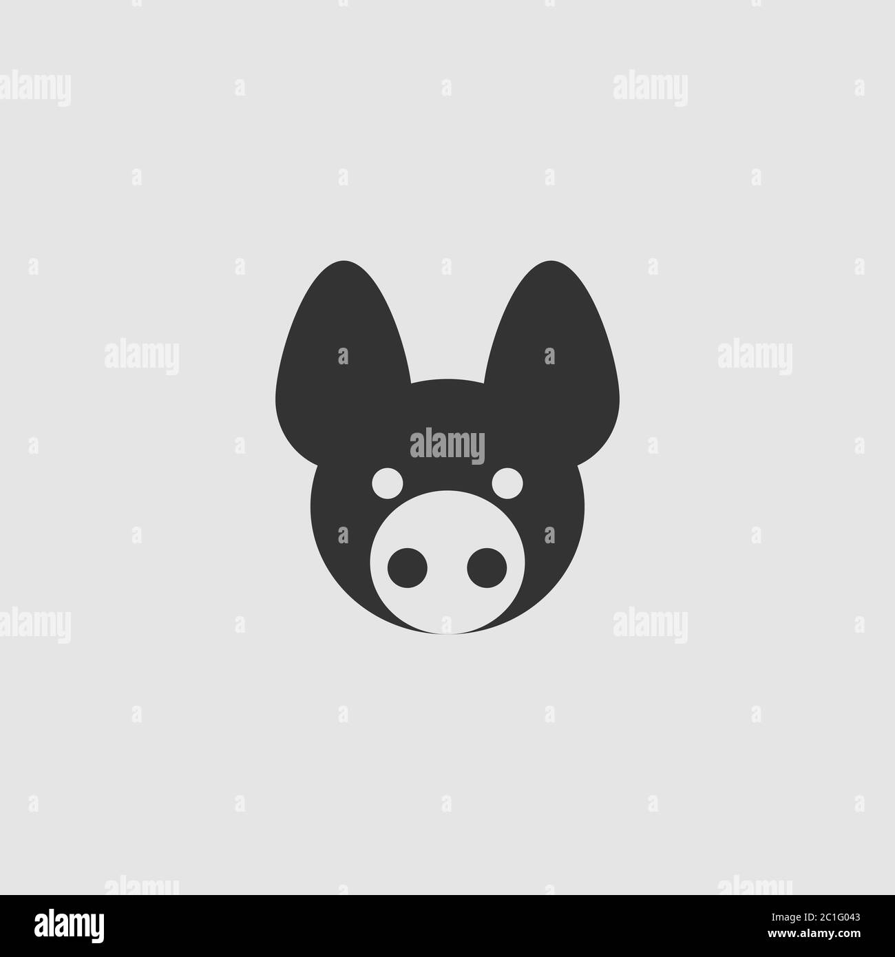 Pig icon flat. Black pictogram on grey background. Vector illustration ...