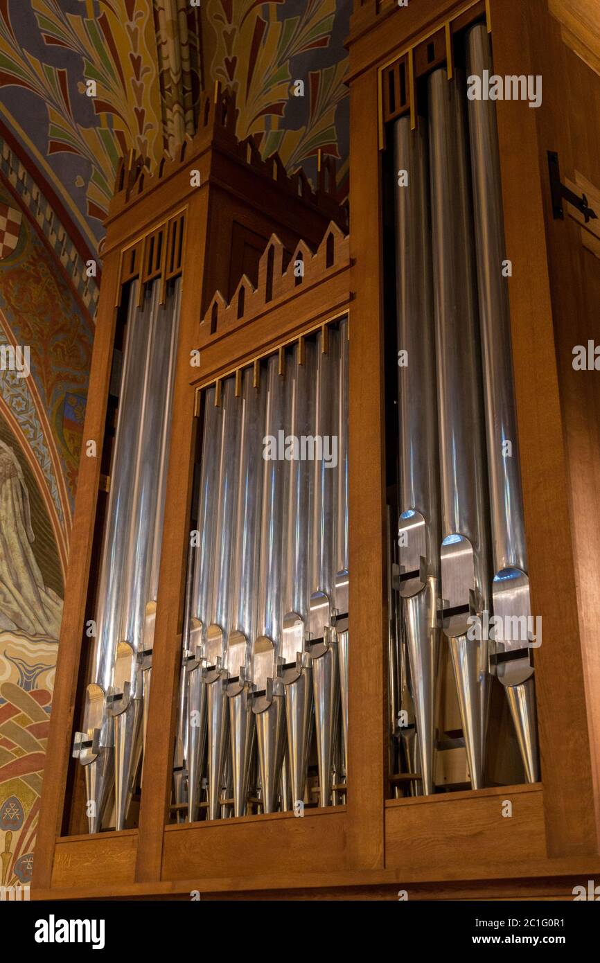 Close-up of modern steel organ pipe Stock Photo - Alamy