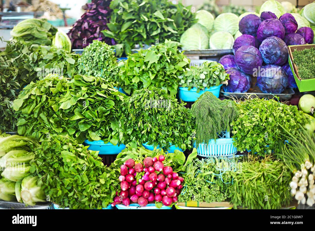Greenery and herbs at asian market Stock Photo - Alamy