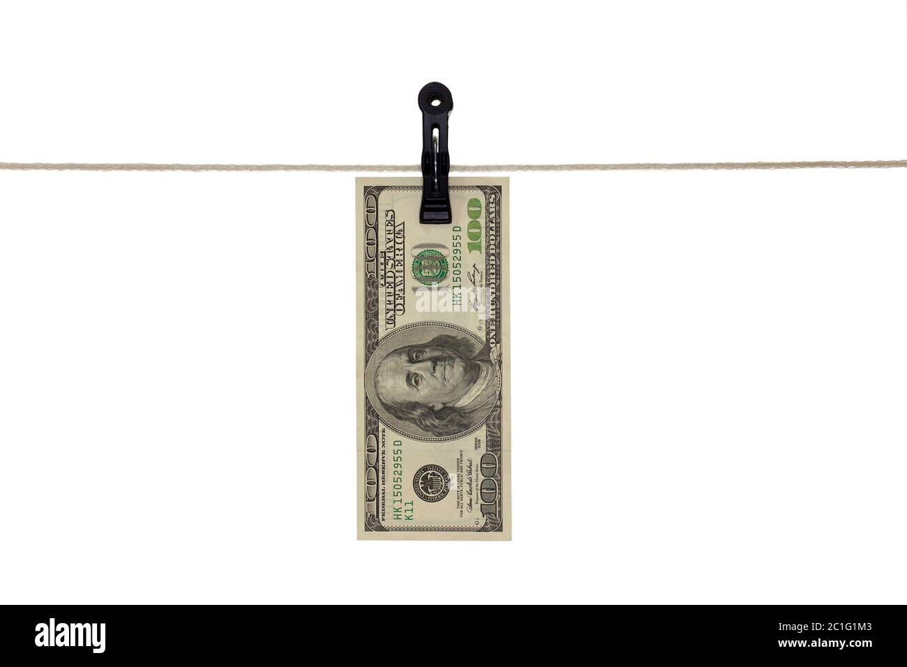 American 100 dollar bank note in a clothesline - Money laundering ...